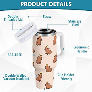 Bseiialft 40 oz Tumbler with Handle Cute Capybara Citrus Fruits Water Bottle with Lid and Straw Vacuum Insulated Cup Stainless Steel Travel Coffee Mug for Home Office Car