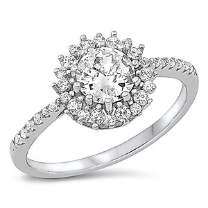 Halo White CZ Unique Engagement Ring New .925 Sterling Silver Band Size 6