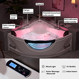 Empava Corner Whirlpool Bathtub with Heater,2 Person 59" Jetted Tub with Light,Spa Hydromassage with Chromatherapy,Acrylic,White, ETL Certified