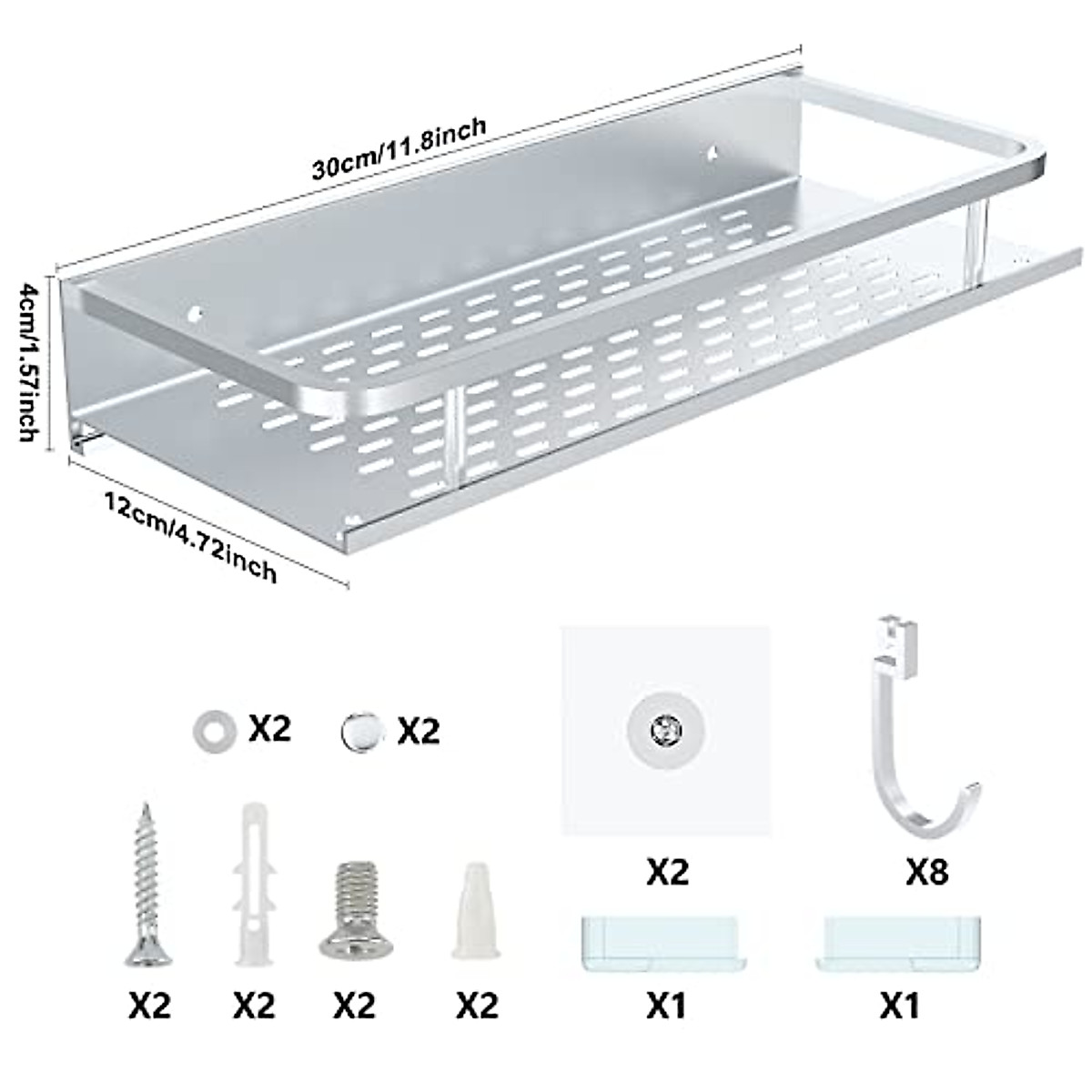Shower Caddy Bathroom Shower Organizer No Drilling/Drilling Install Shower Shelf for Inside Shower with 8 Hooks Detachable Wall Mounted Shower Shelves for Dorm Bathroom Toilet Kitchen Storage