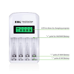 EBL Pack of 8 AA Batteries 2800mAh and Rechargeable AAA Batteries 1100mAh (8 Counts) with 907 LCD Individual Charger