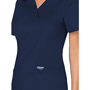 Mock Wrap Scrubs for Women Workwear Revolution, Soft Stretch, Easy Care WW610, M, Navy