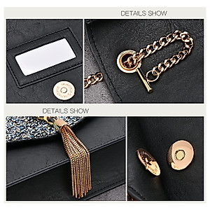 GM LIKKIE Crossbody Clutch Purse for Women, Glitter Evening Bag, Sequin Tassel Wedding Handbag for Party (Blue & Black)