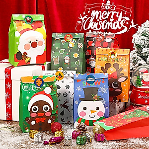 FEBSNOW Christmas Gift Bags 40Pack Christmas Goody bags with Stickers,Christmas Candy Treat Bags for Kids Xmas Cookies Goodies Wrapping Bags Craft Paper Bags for Christmas Party Favors Supplies