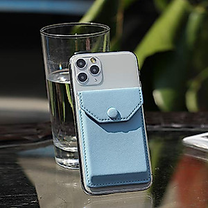 YUNCE Self Adhesive Cell Phone Leather Wallet, Stick On Card Holder fits Most Cell Phones & Cases, Credit Card Holder Pocket Wallet for Men Women - RFID Blocking Sleeve Covers [Light Blue]