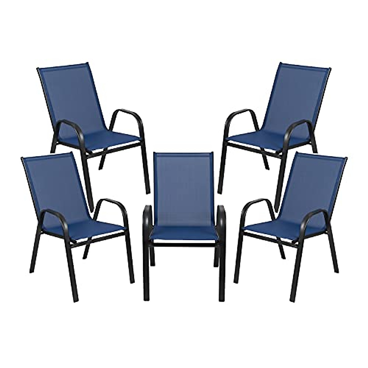 EMMA + OLIVER 5 Pack Navy Outdoor Stack Chair with Flex Comfort Material - Patio Stack Chair