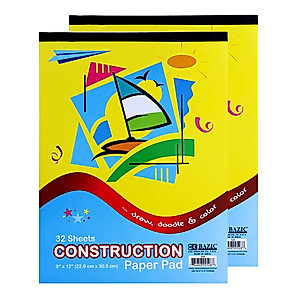 OCD Bargain Construction Paper Pad, Assorted Color, Great for Drawing, Classroom and School Projects - Size: 9 x 12 in, 32 Sheets, Pack of 2