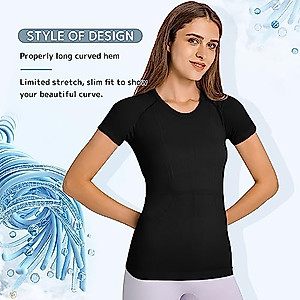 Workout Shirts for Women Short Sleeve Seamless Yoga Top Sports Running Shirt Breathable Gym Athletic Tops Slim Fit Black