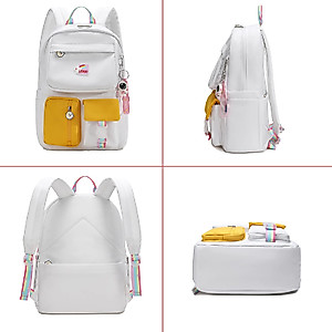 AUOBAG Backpacks for Girls Backpack for School Suitable Ages 6-8 Kids - Pass CPSC Certified - Gift Cute Pendant (White)