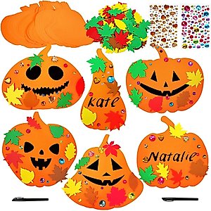Supla 30 Kits Foam Halloween Pumpkin Decorations DIY Pumpkin Craft Kits Assorted Foam Pumpkin Shapes with Fall Maple Leaves Rhinestone Stickers for Kids Crafts Fall Thanksgiving Halloween Decoration