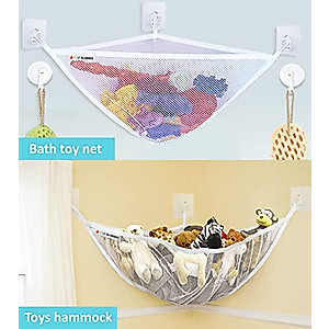 Bath Toy Holder Corner, Kids Bath Toy Net for Tub, Bathtub Toy Holder Basket, Mesh Bath Toy Storage Tub Bin, Hanging Hammock Organizer, Shower Caddy Bag Suction Cups, Baby Bathroom Toy Storage for Tub