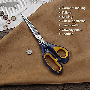 Scissors, QMVESS 9.5 Inch Premium Fabric Scissors Heavy Duty Multi-Purpose Sewing Scissors Titanium Coating Forged Stainless Steel Tailor Scissors Soft Grip Handle for Fabric Cardboard Leather Carpet