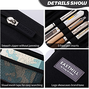 EASTHILL Hard Large Capacity Pencil Case Box, Durable Pen Pouch Bag with Zipper Compartments for Office Organizer Adluts-Black