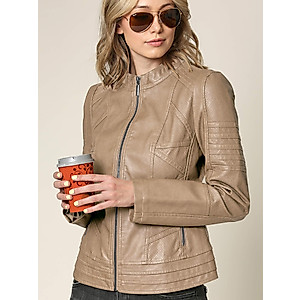 Made By Johnny MBJ WJC746 Womens Vegan Leather Motorcycle Jacket S Khaki