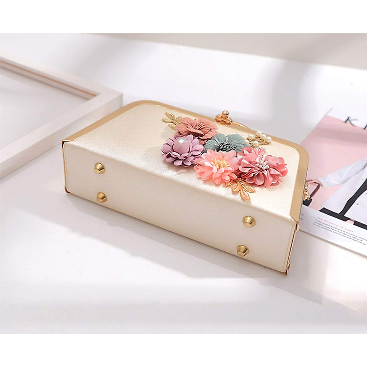 L-COOL Women's Retro Handbag Clutches Purse Bags Flower Vintage Shoulder Bag Evening Handbag (Purple)