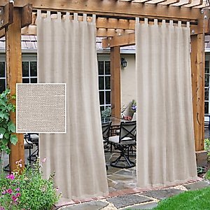 Outdoor Linen Sheer Curtains for Patio Waterproof - Indoor/Outdoor Divider Privacy Added Light Filtering Porch Decor with Detachable Self-Stick Tab Top for Gazebo/Cabana, Natural, 2 Pieces, W52 x L95