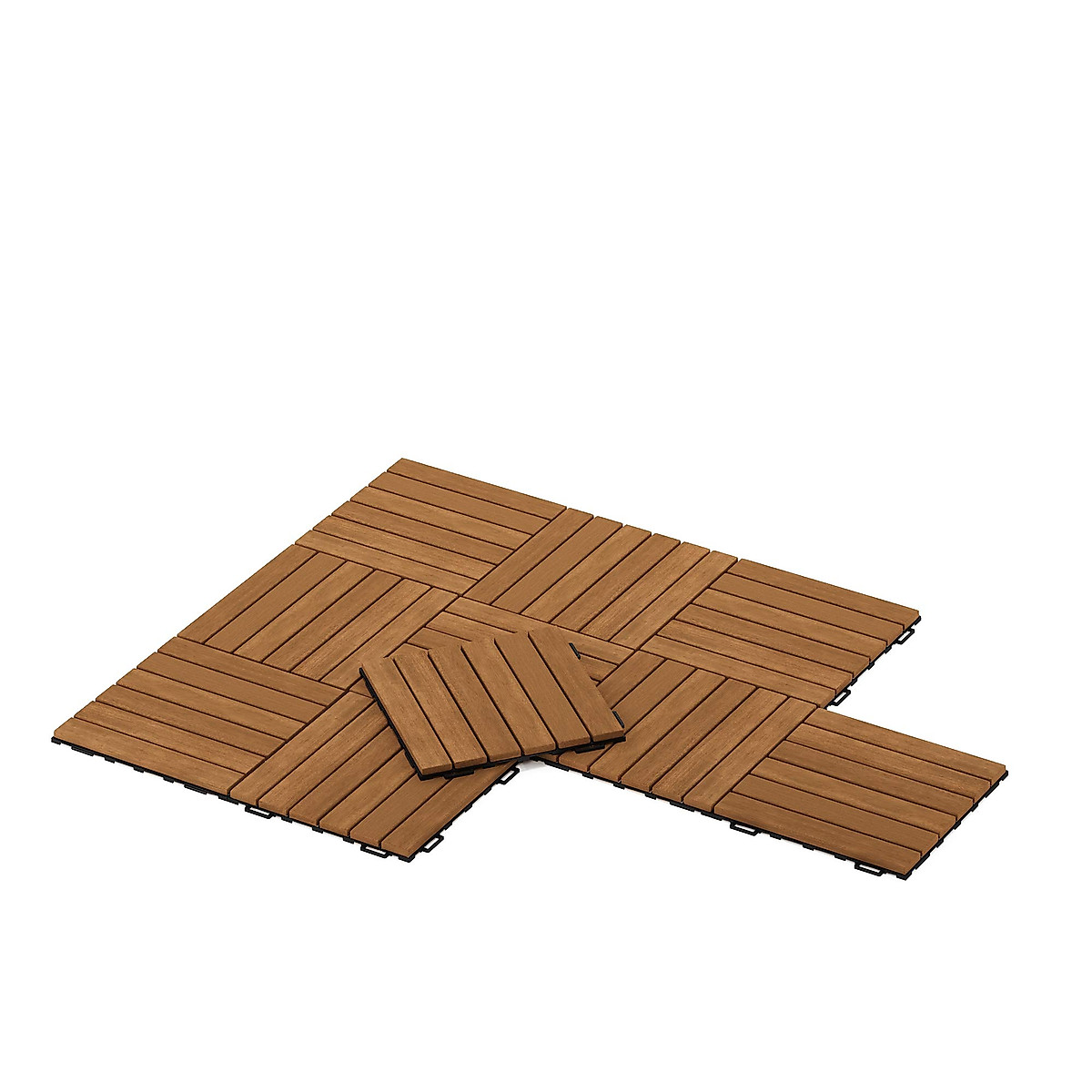 FURINNO FG181034 Tioman Floor Decking Wood Tile, Natural (Pack of 10)
