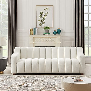 Ashcroft Furniture Co Ballen Modern Living Room Luxury Tight Tufted Back Cream Boucle Fabric Couch