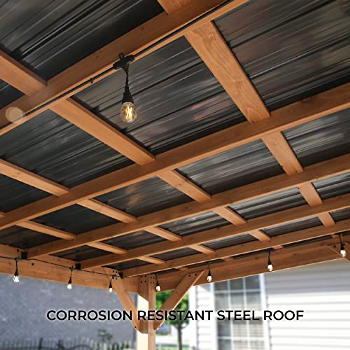 Backyard Discovery Arcadia 20 ft. x 9.5 ft. All Cedar Wooden Gazebo Pavilion with Hard Top Steel Slant Roof