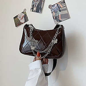 GeometricPolka Clutch Shoulder Tote Handbag for Women Casual Fashion Small Shoulder Bag with Butterfly Chain Strap and Zipper Closure (Brown, One Size)