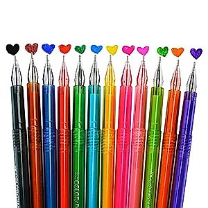 Color Gel Pens Set with Diamond Head,Colored Fine Point Ballpoint Ink Pens Markers For Adults Coloring Books (Pack of 12 Colors)