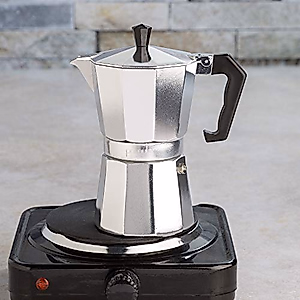 Primula Classic Stovetop Espresso and Coffee Maker, Moka Pot for Italian and Cuban Café Brewing, Greca Coffee Maker, Cafeteras, 6 Espresso Cups, Silver