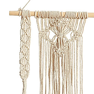 24in. Boho Chic Wood Macrame Single Shelf Woven Diamond Wall Art Décor