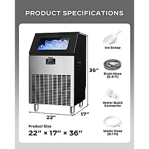 Silonn Commercial Ice Maker, Creates 200lbs in 24H, 48lbs Ice Storage Capacity, Stainless Steel Freestanding Ice Maker Machine with Auto Self-Cleaning for Home Office Bar Parties (SLIM13T)