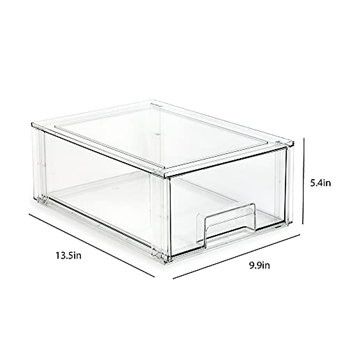 Isaac Jacobs Large Stackable Organizer Drawer (13.5” x 9.9” x 5.4”), Clear Plastic Storage Box, Pull-Out Bin, Home, Office, Closet & Shoe Organization, BPA-Free, Food/Fridge/Freezer Safe (Large)