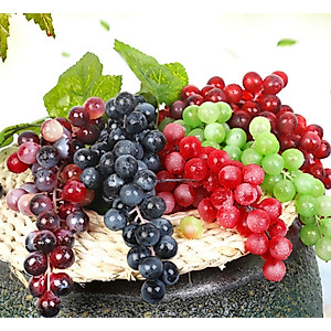 Artificial Grapes, 3 Bunches of Fake Decorative Grapes Simulation Fruit with Artificial Vines Lifelike Leaves Hanging Ornaments for Wedding Home Party Garden Wall Fruit Wine Decor