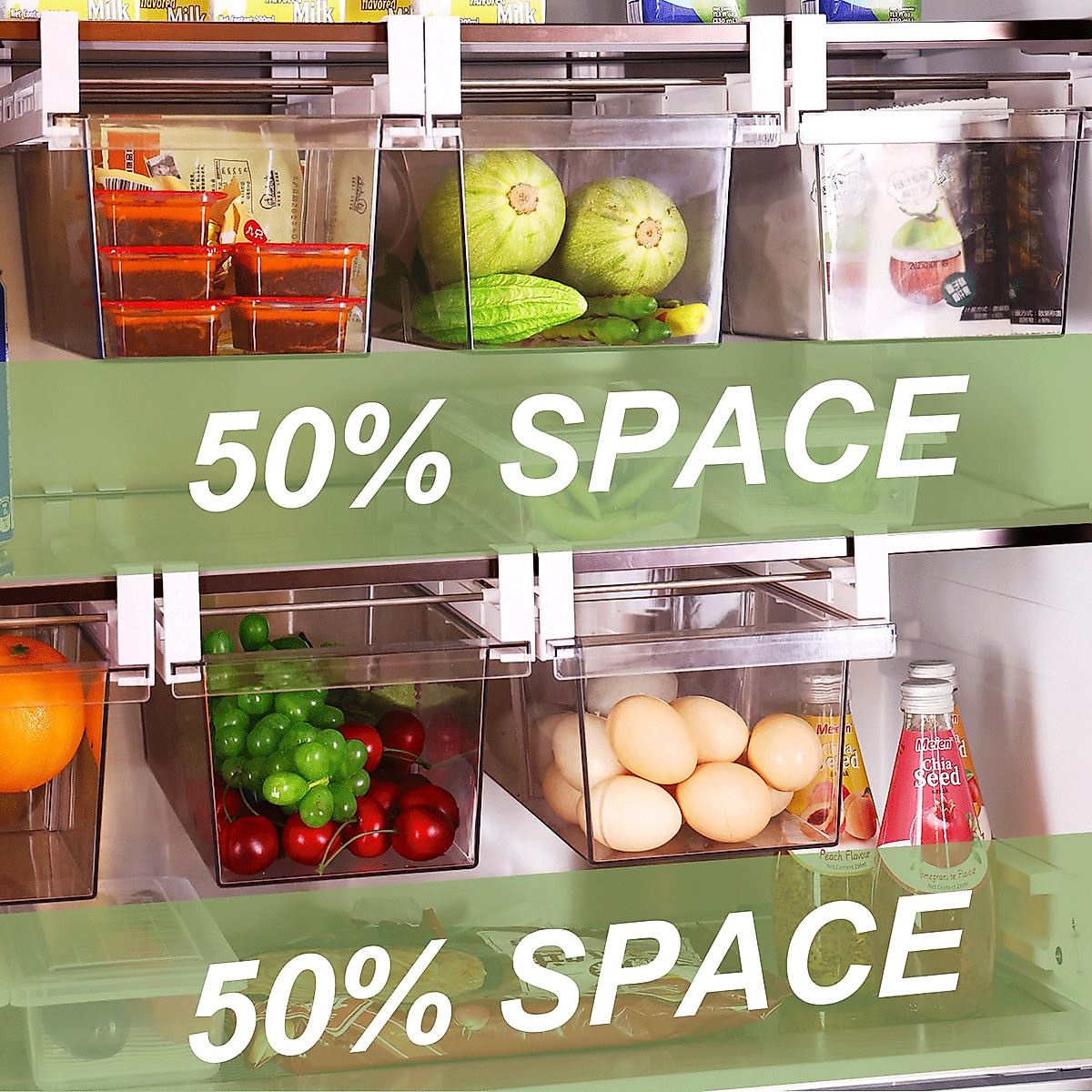 Yatmung 2 Pack Extra-Large Deli Drawer Organizer for Refrigerator Pull Out - Fridge Drawer Organizer and Storage Containers - Meat, Cheese, Produce, Universal Fridge Sliding - Fridge Organization Bin