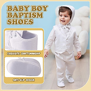 Booulfi Baby Boy Shoes 0-3 Months Walking White Infant Newborn Shoes Booties Easter Baptism Christening Outfits Gifts for Boys Girls