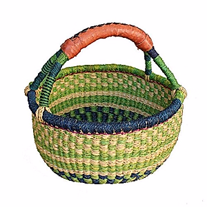 Bolga Baskets International Small Market Basket w/ Leather Wrapped Handle (Colors Vary)