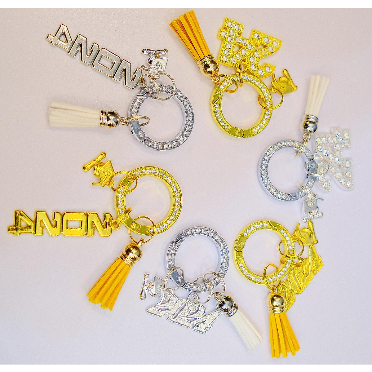 GRADFTY Graduation Gifts Keychain for Her High School College with Rhinestone 24 Silver Charm and Tassel