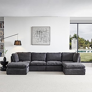 Down Filled Convertible Modular Sectional Sofa with Movable Ottoman Sets, Free Combination U Shaped Oversized Sleeper Corner Couch,Symmetrical Sleeper Sofa&Couches Bed for Living Room Office