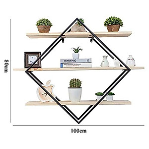 QUUL Simple Solid Wood Wall Hanging Shelf, Three Tier Floating Wall Hanging Decorative Iron Solid Wood Storage Display Stand