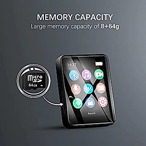 MP3 Player with Bluetooth 5.0, 1.8 inch Screen Metal Shell Touch Buttons, 8+64GB Portable Lossless Music MP4 Player for Kids Walkman with HiFi Sound Speaker for Sports Running, Voice Recorder, E-Book
