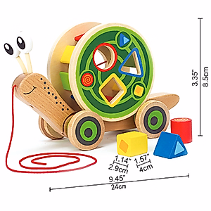 Hape Walk-A-Long Snail Pull Toy |Award Winning Toddler Wooden Push and Pull Toy with Removable Color