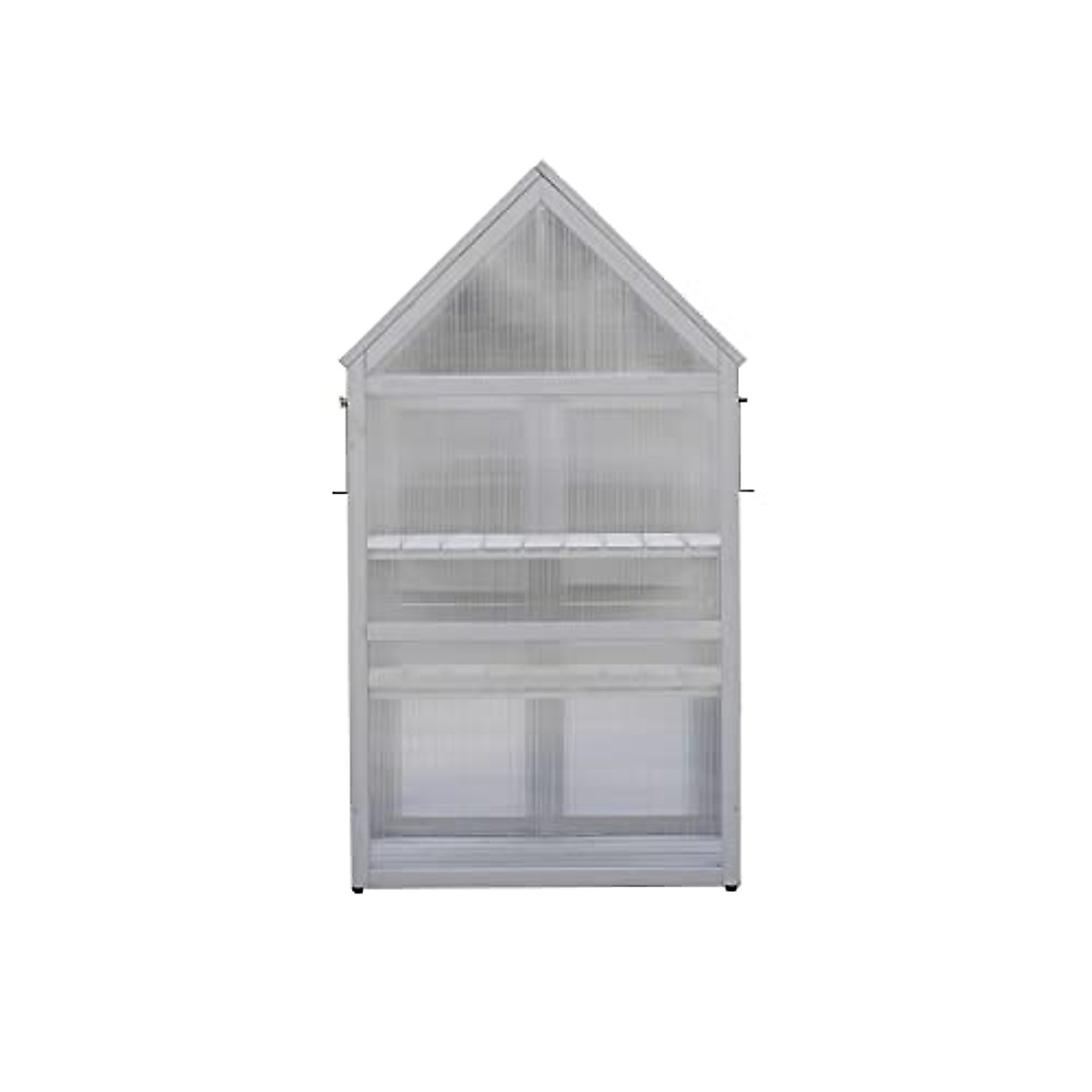 DHPM Greenhouse Cold Frame, Wooden Garden Raised Shelf Planter Mini Portable Stand Kit Indoor Plant Cabinet Triangular Top Grow Protection for Outdoor Patio Balcony Garden Backyard, 27"x 16"x 52" H