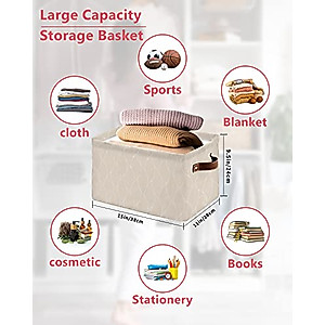 Storage Baskets for Organizing, Toy Box Chest Long Wavy Pattern on Brown Texture Foldable Cube Storage Bin with 2 Leather Handles Set of 2