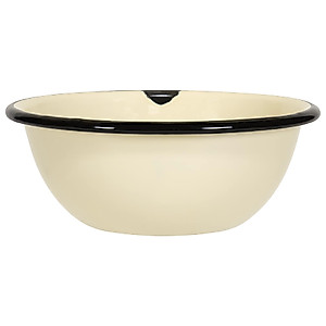 Red Co. Set of 4 Enamelware Metal Classic 20 oz Round Cereal Bowl, Distressed Cream/Black Rim