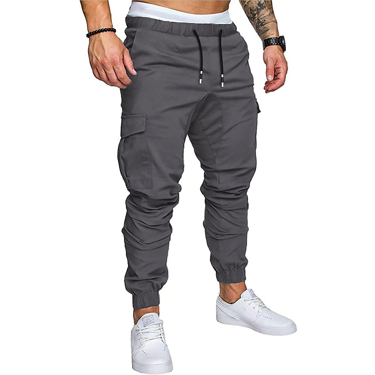 GM MGBOYGYM Mens Fashion Joggers Sports Pants - Cotton Cargo Pants Sweatpants Trousers Mens Long Pants Dark Grey-S