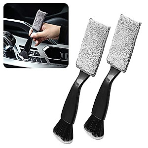neynavy 2 PCS Double Head Brush for Car Clean, 2 In 1 Soft Bristle Cleaning Brush Car Interior Cleaning Brush, Car Air Vents Dashboard Screen Clean Brush (Black)