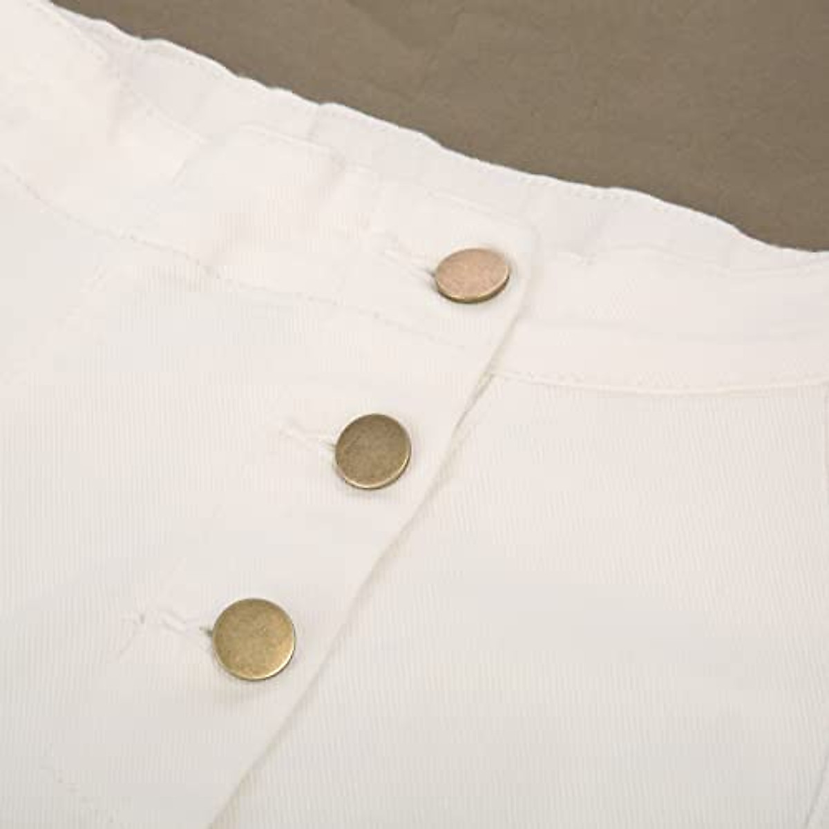 Belle Poque Women Denim Pants White Wide Leg Stretch High Waisted Dressy Pants Trousers with Pockets White Size 12 Size 14