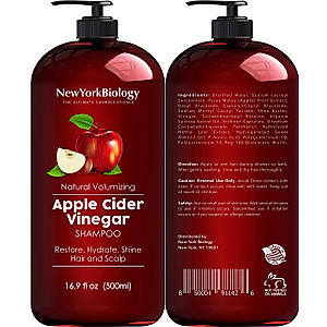 New York Biology Apple Cider Vinegar Shampoo and Coconut Avocado Oil Conditioner Set - Helps Restore Shine, Hair Gloss and Hydration for Dry Hair & Itchy Scalp - Clarifying & Nourishing - 16.9 Fl Oz