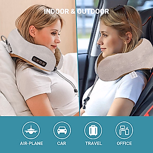 EEZEE Neck Massage Pillow with 3 Vibrating Modes for Neck, Back and Leg Relax and Support, Travel Neck Pillow with Heat U-Shaped Memory Foam Pillow for Home Office Airplane Car