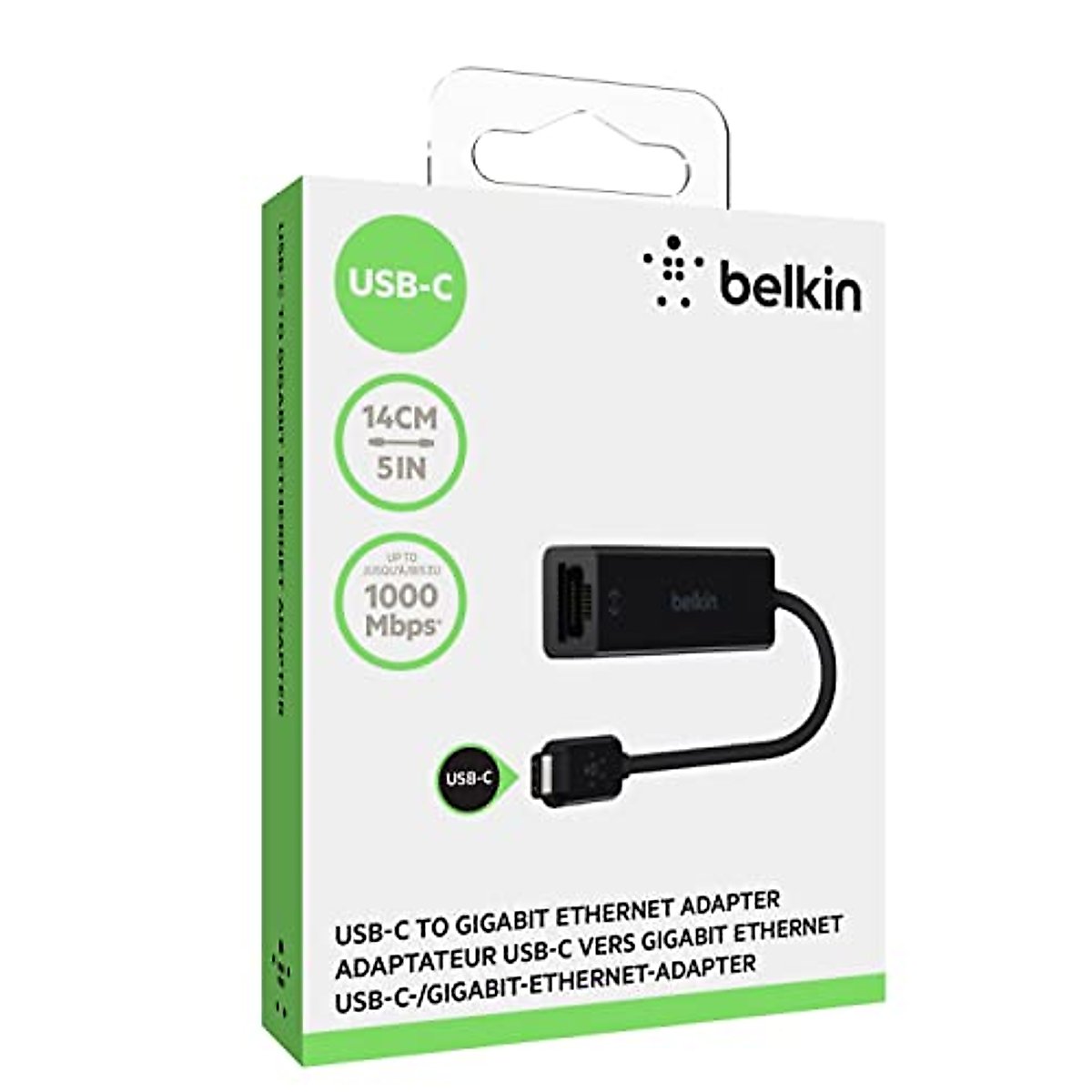 Belkin USB C To Ethernet Adapter - Gigabit Ethernet Port Compatible with USB C Devices - USB C to Ethernet Cable For MacBook Pro & Dell XPS 13” Laptops - Ethernet USB C Hub - Ethernet USB C Adapter