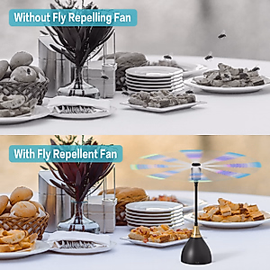 Neijiaer Fly Fans for Tables, Practical Fly Repellent Fan with Soft Blades, USB or Batteries Powered, Soundless and Portable Fly Fan Keeps Your Food Clean(4 Pack)