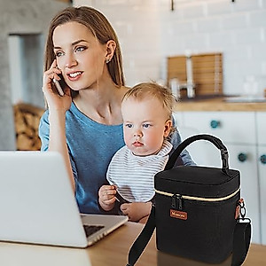 Breastmilk Cooler Bag with Ice Pack, Fits 6 Baby Bottles Up to 9 Ounce Insulated Baby Bottle Bag, Mancro Breast Milk Cooler on The go with Strap, Baby Bottle Cooler Bag for Nursing Mom Daycare, Black