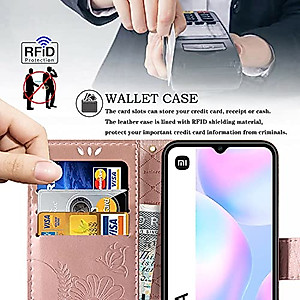 kazineer Leather Wallet Cover Phone Case for Xiaomi Redmi 9A/Xiaomi Redmi 9AT, with RFID Blocking Card Holder Slots (Rose Gold)